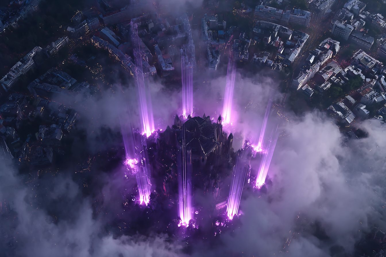 Colossal Futuristic Buildings Purple Neon Lights