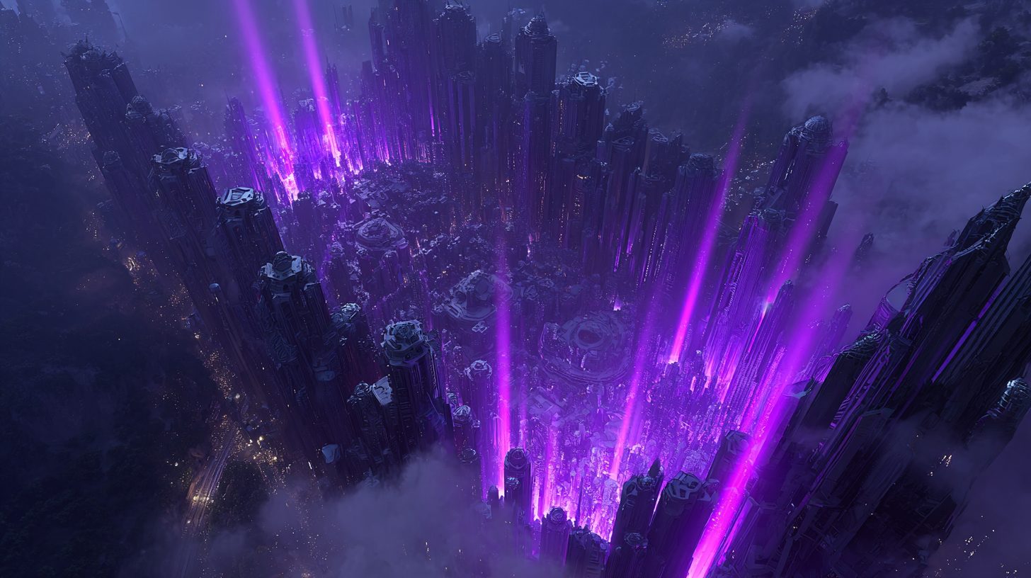 Colossal Futuristic Buildings Purple Neon Lights