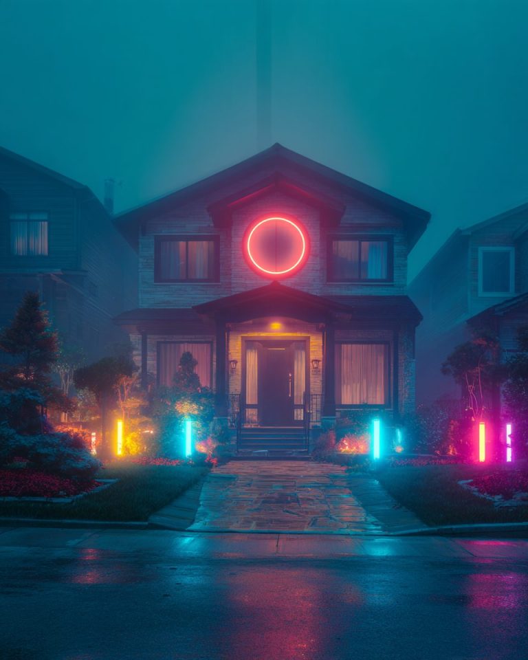 Contemporary House Exteriors with Neon Lighting