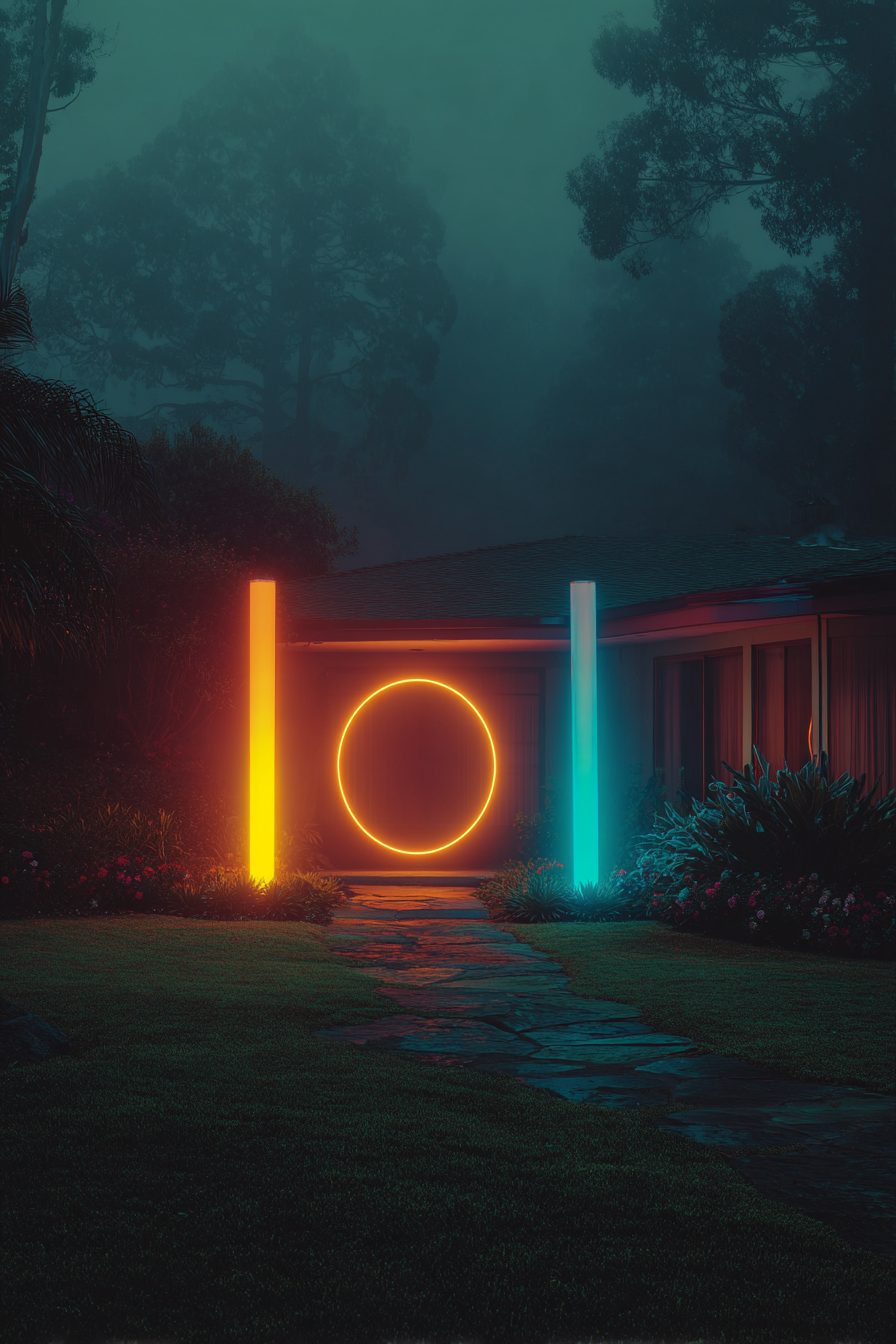 Contemporary House Exteriors with Neon Lighting