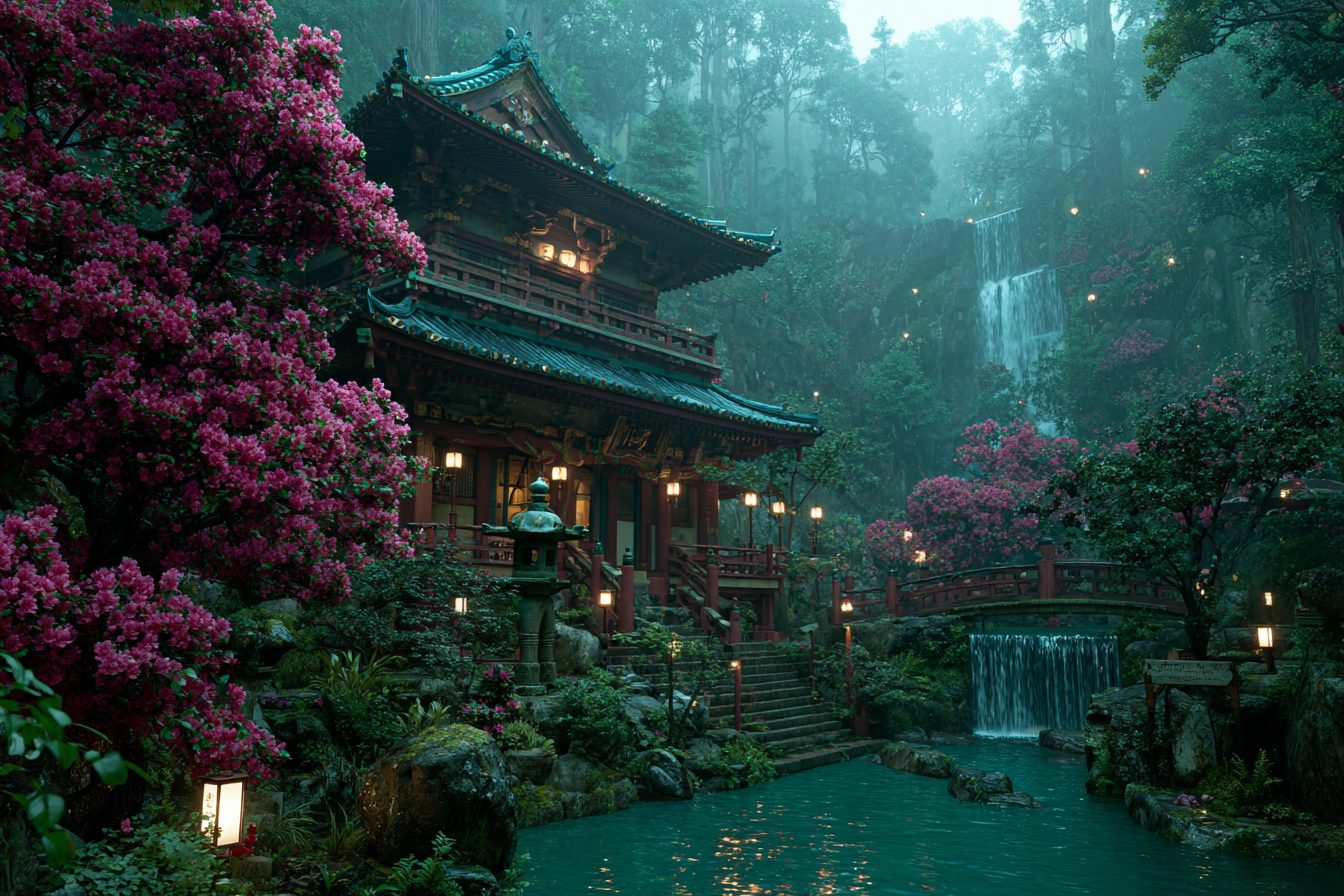 Japanese Temples surrounded by Majestic Nature