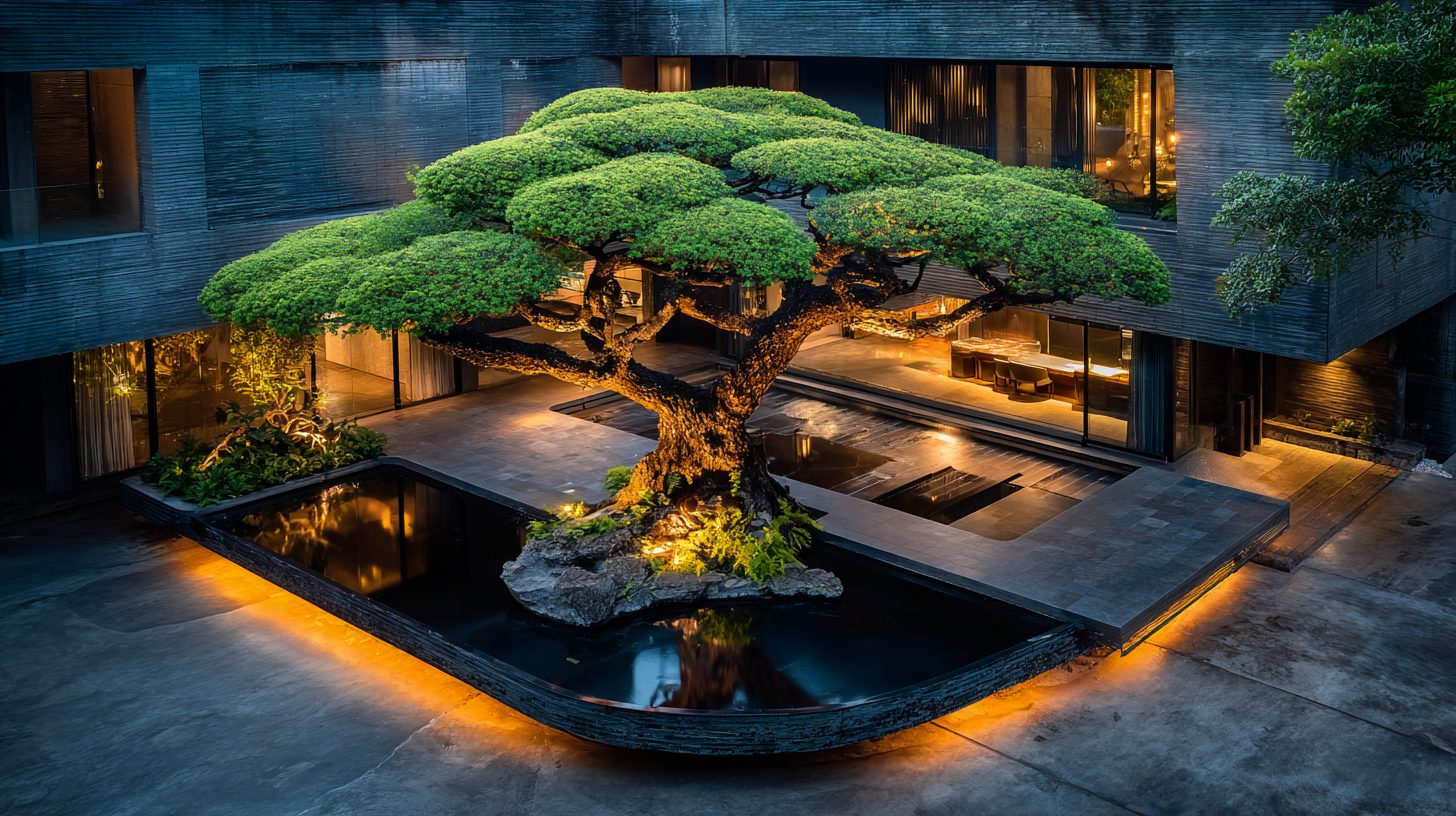 Modern Courtyard Garden with a Large Bonsai Tree