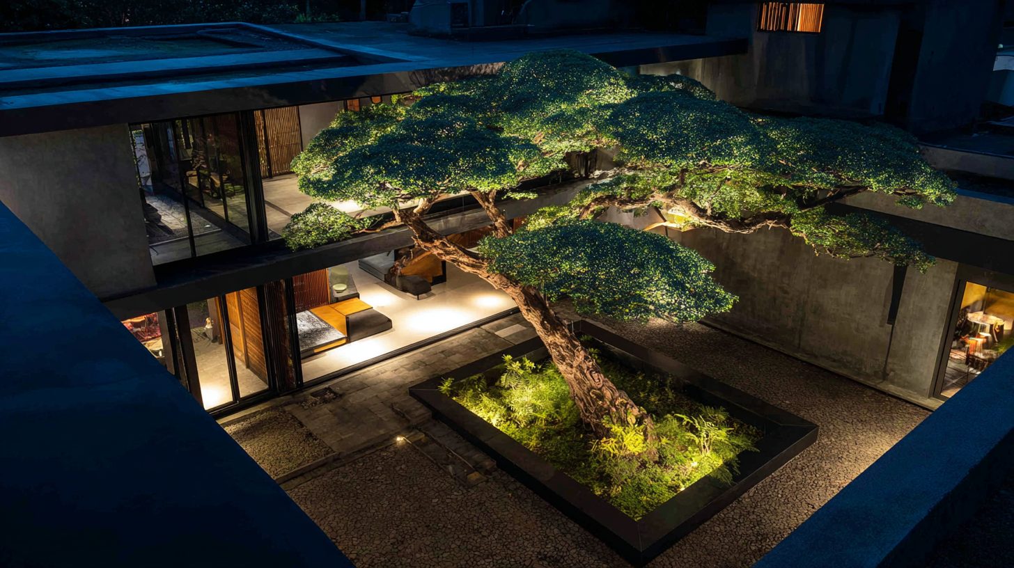 Modern Courtyard Garden with a Large Bonsai Tree