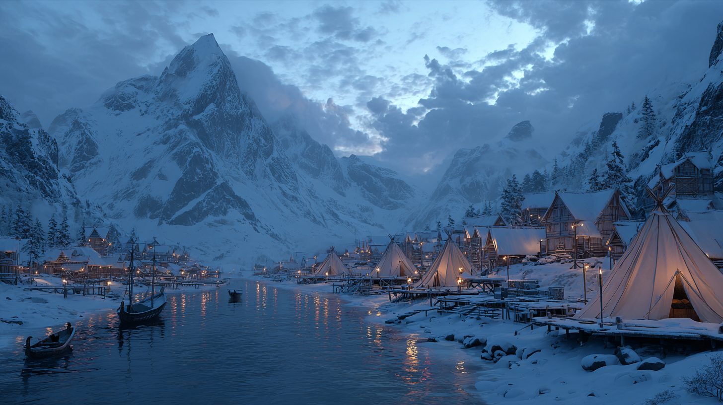 Snow-Covered Icy Traditional Village