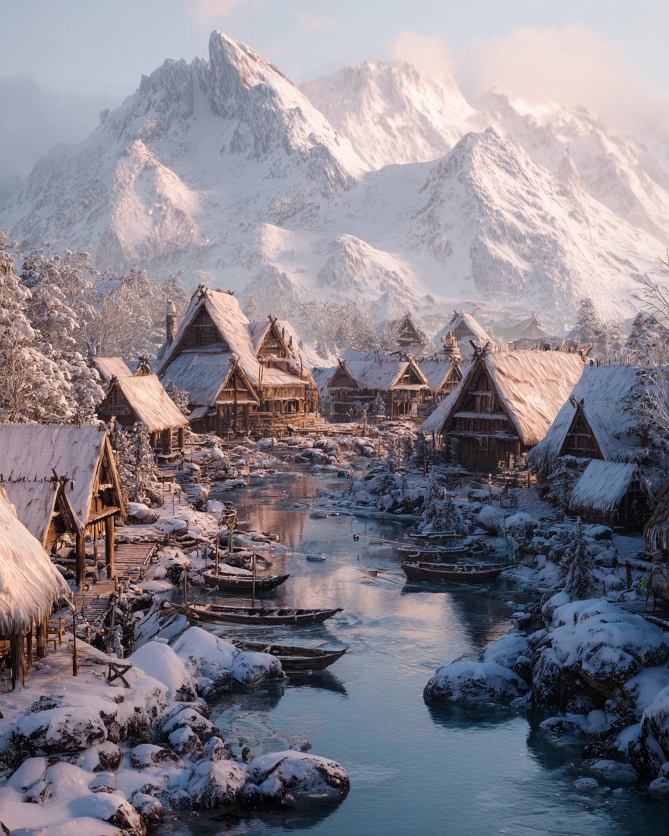 Snow-Covered Icy Traditional Village