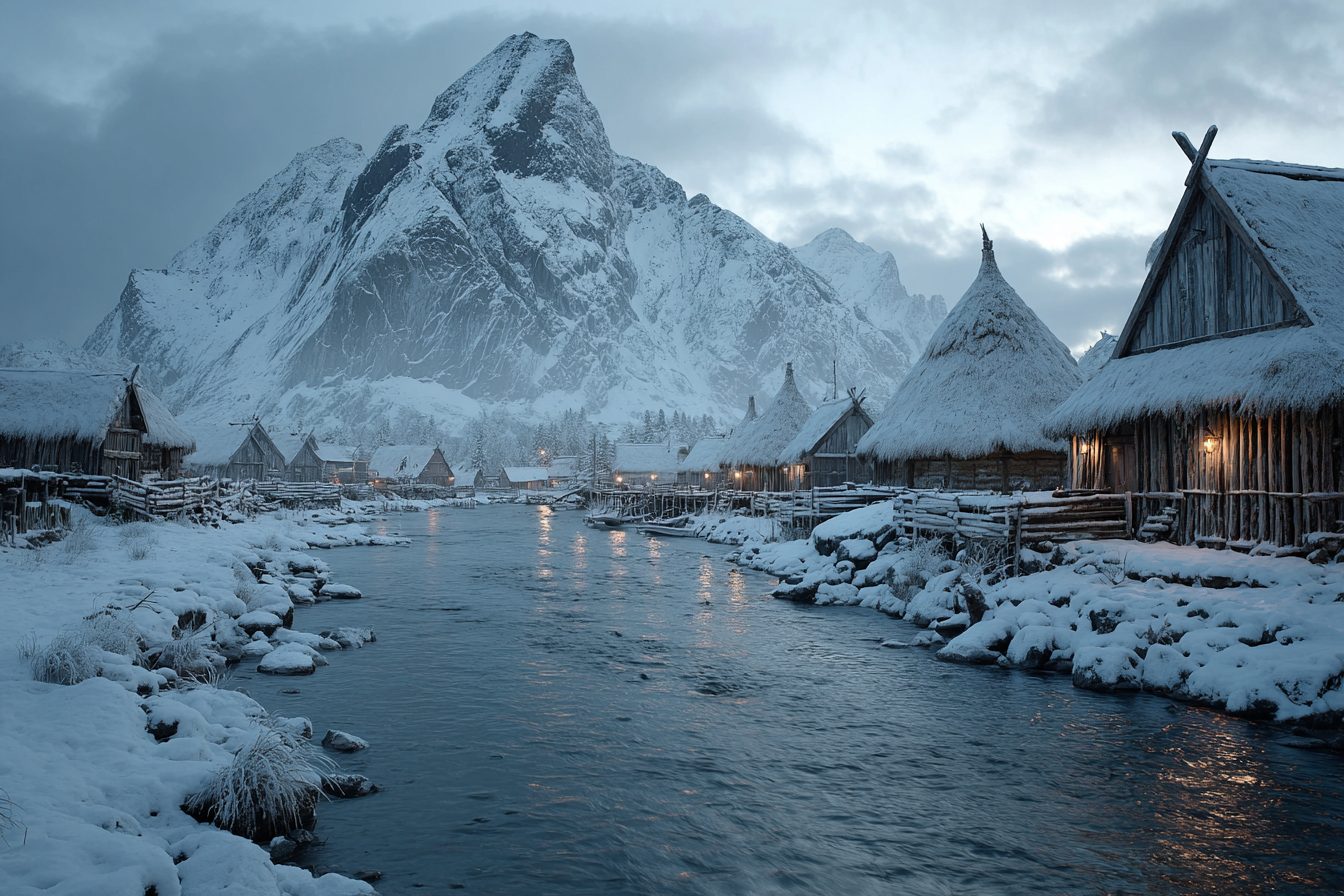 Snow-Covered Icy Traditional Village