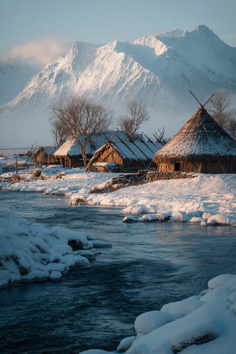 Snow-Covered Icy Traditional Village