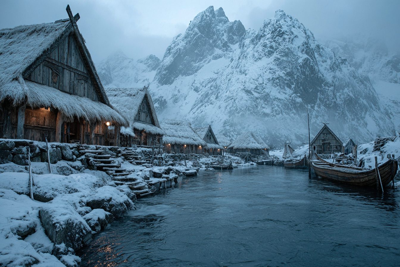 Snow-Covered Icy Traditional Village