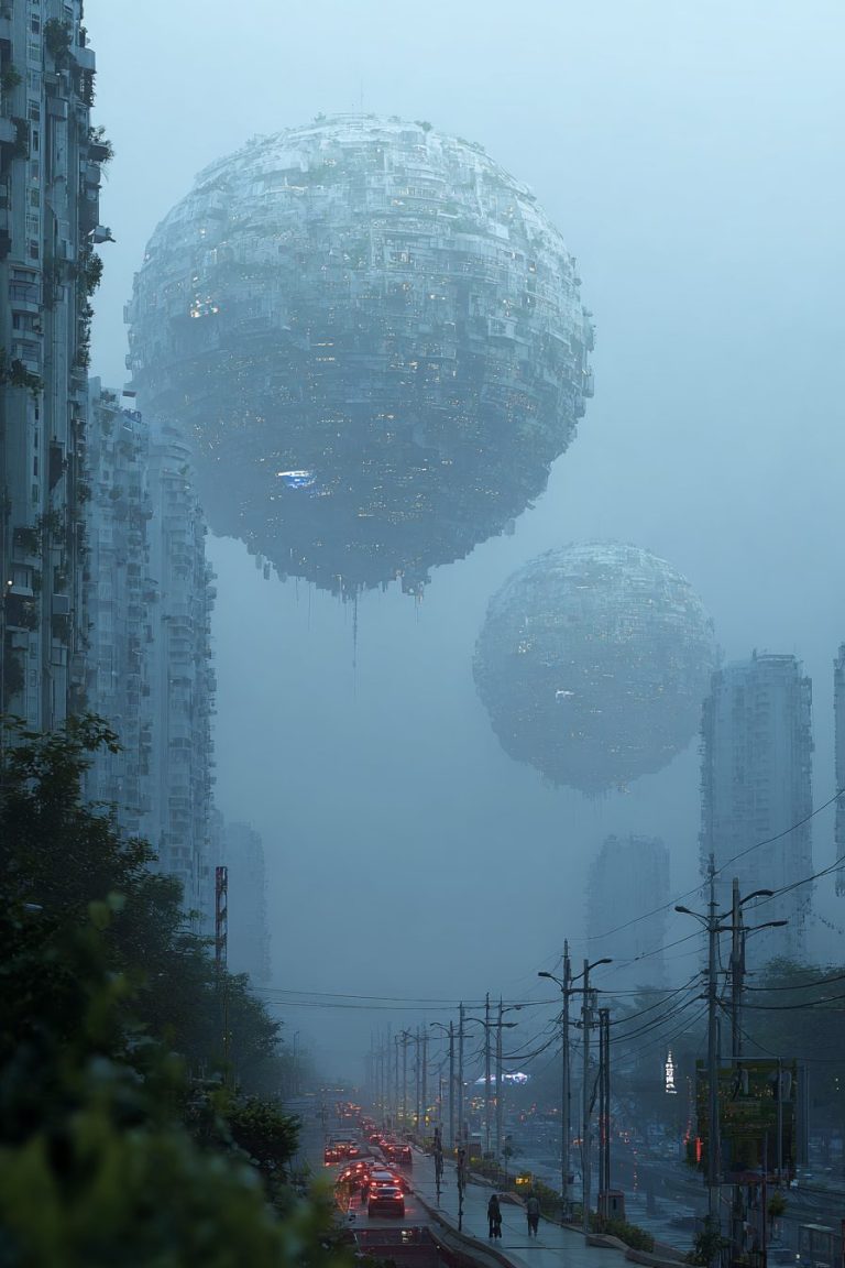 Futuristic Floating Spherical Apartment Buildings