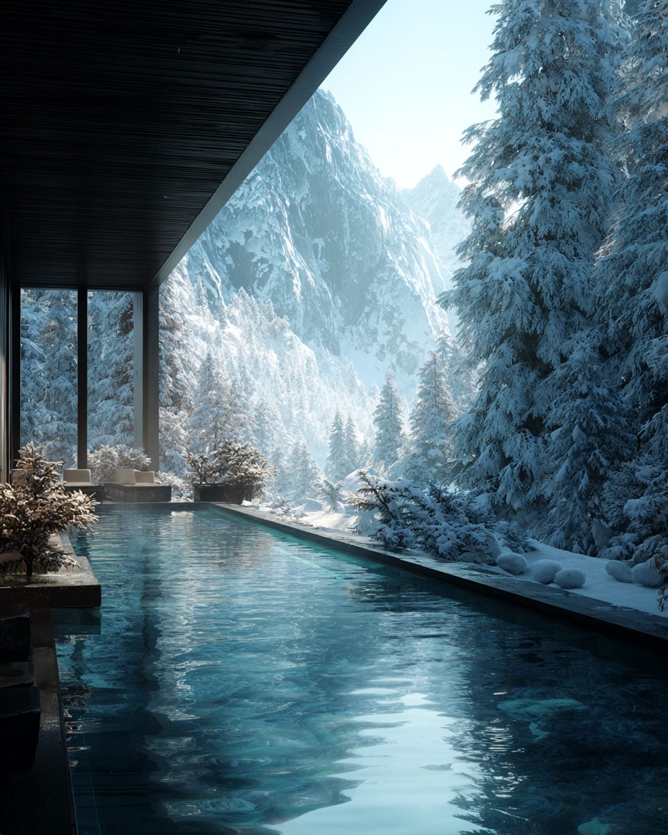 Infinity Pools with Snow-Covered Landscape Views