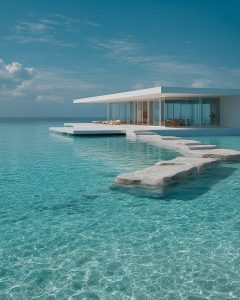 Modern Houses on the Seawater Surface