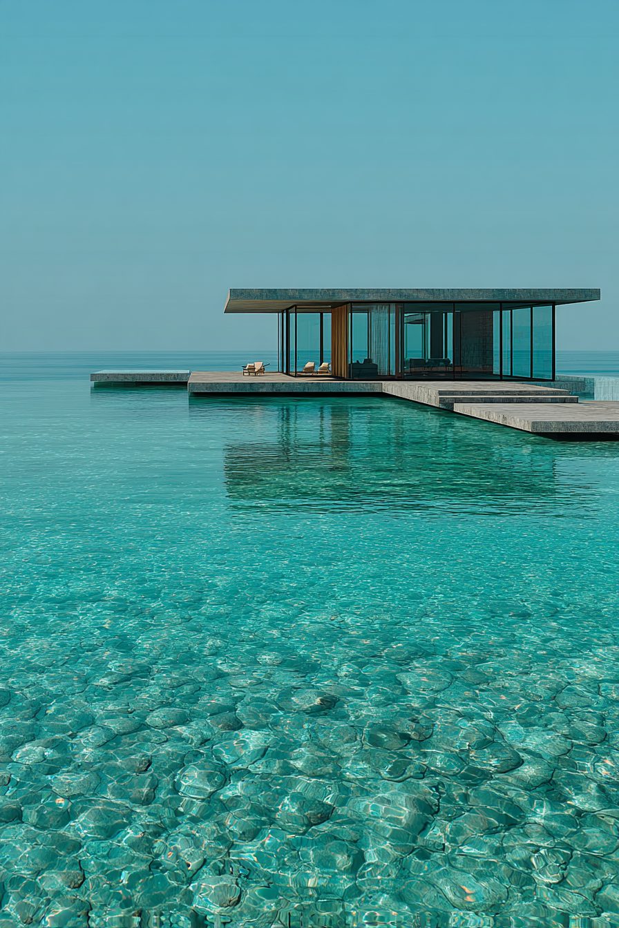 Modern Houses on the Seawater Surface