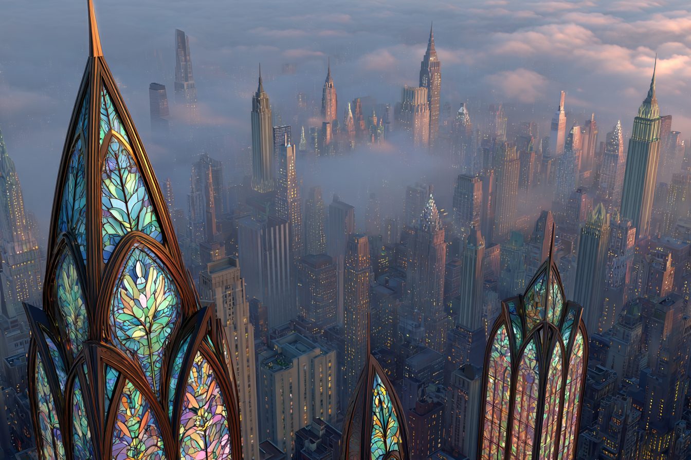 Colorful Stained Glass Buildings of the City
